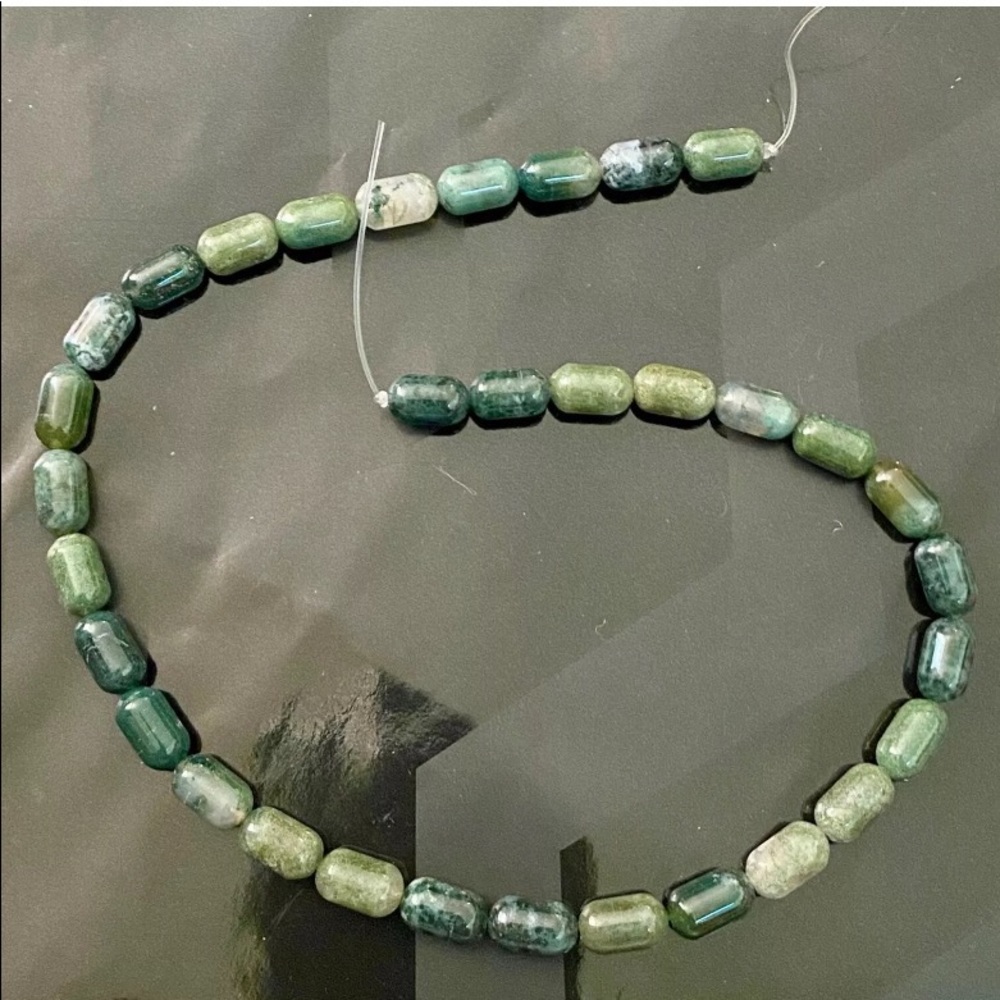String Jade Nephrite Green Beads Tube Column Shape Po… - Gem